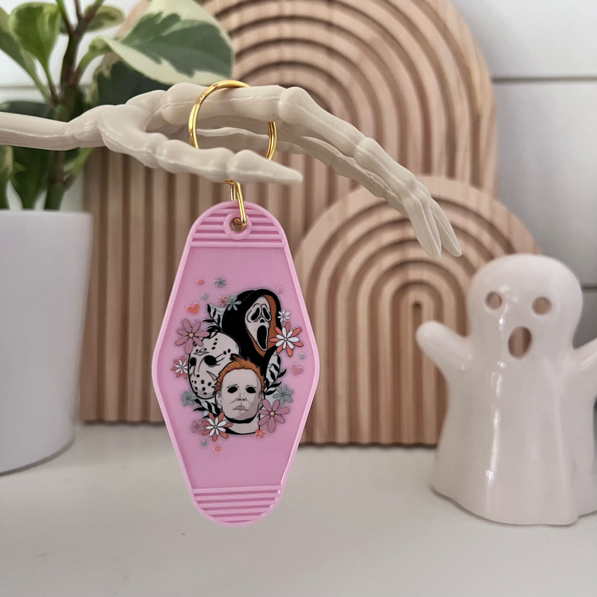 Floral Halloween Serial Killers Motel Keychain – Glitter Paper Scissors