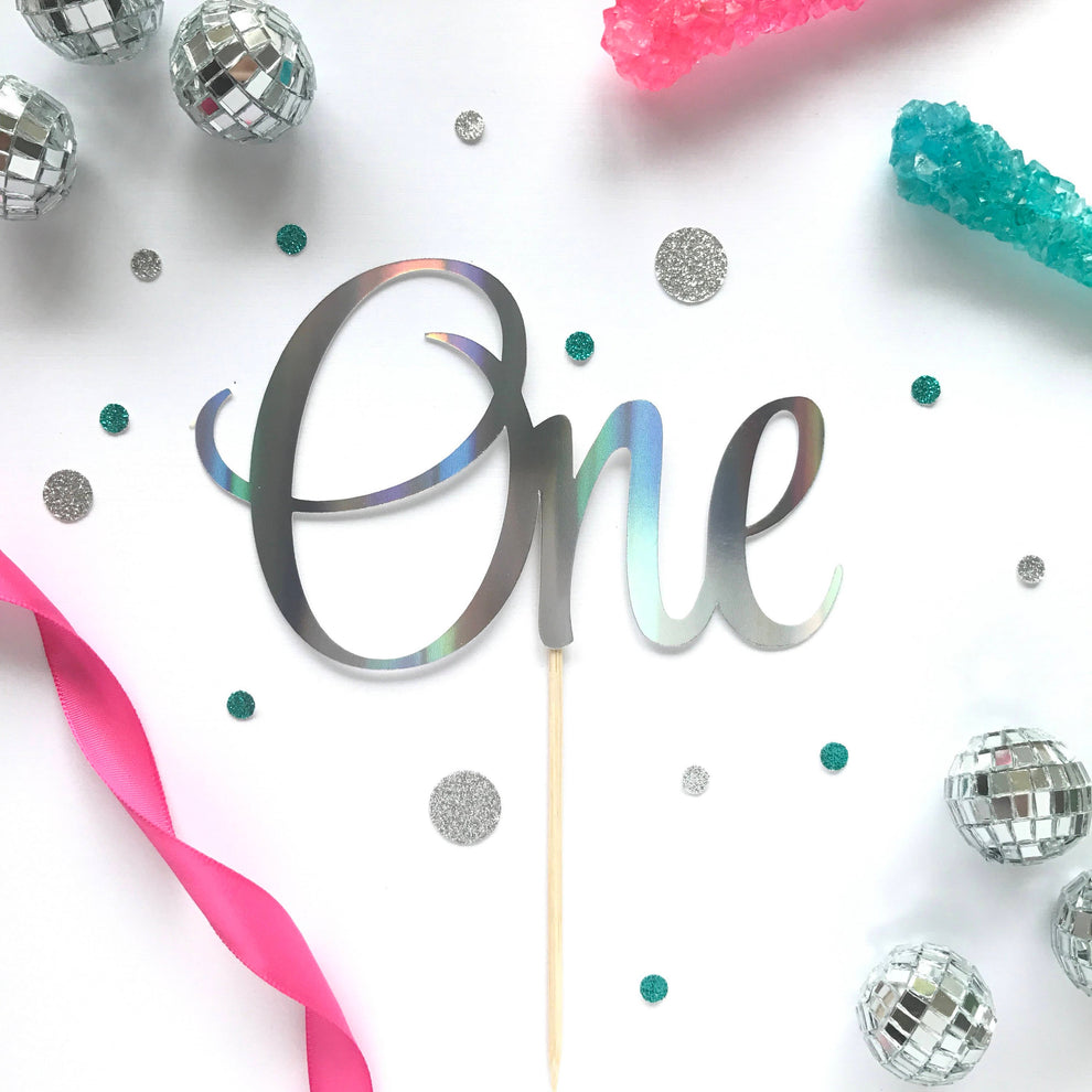 Holographic One cake topper – Glitter Paper Scissors